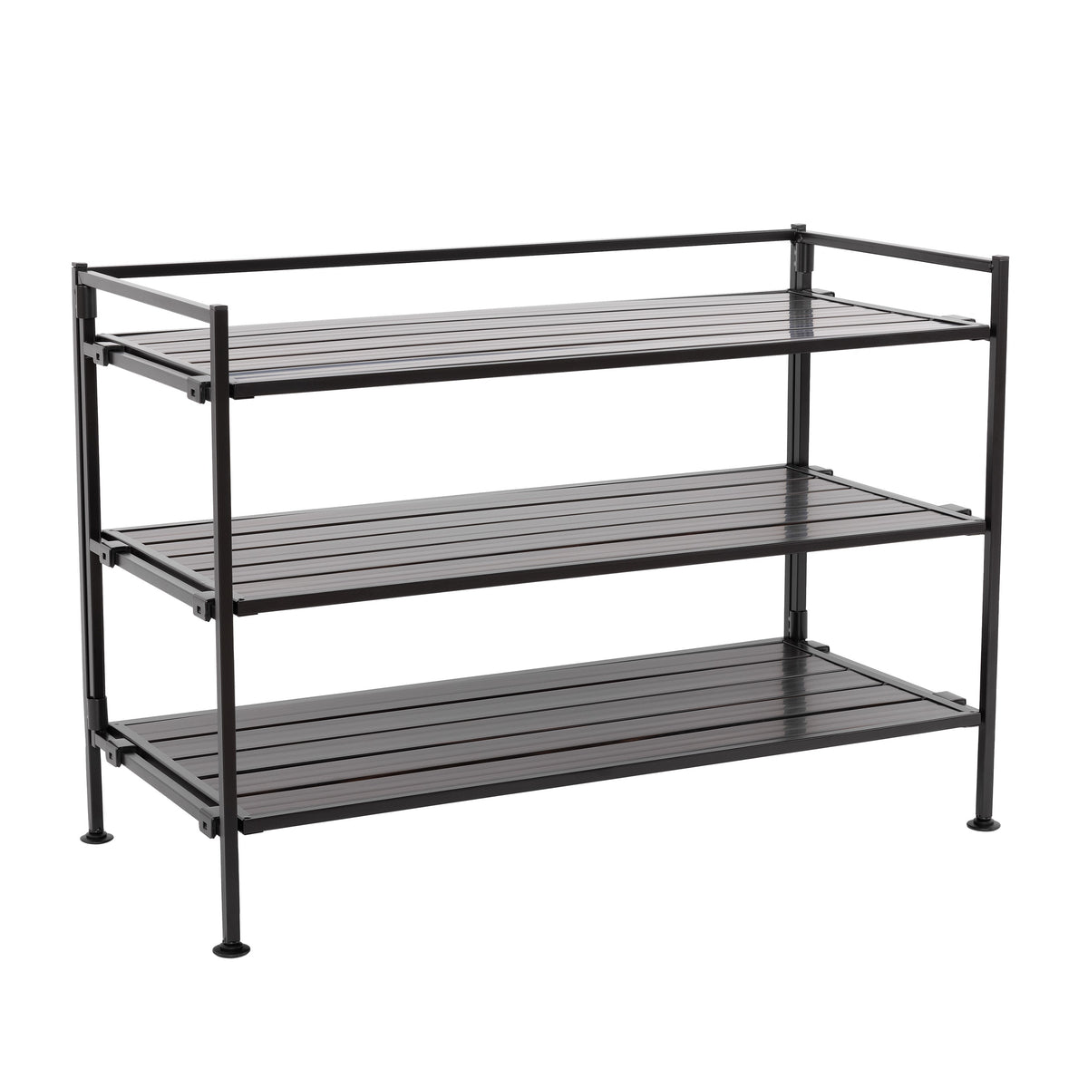 HOME 3-Tier Resin Slatted Shoe Rack, Espresso