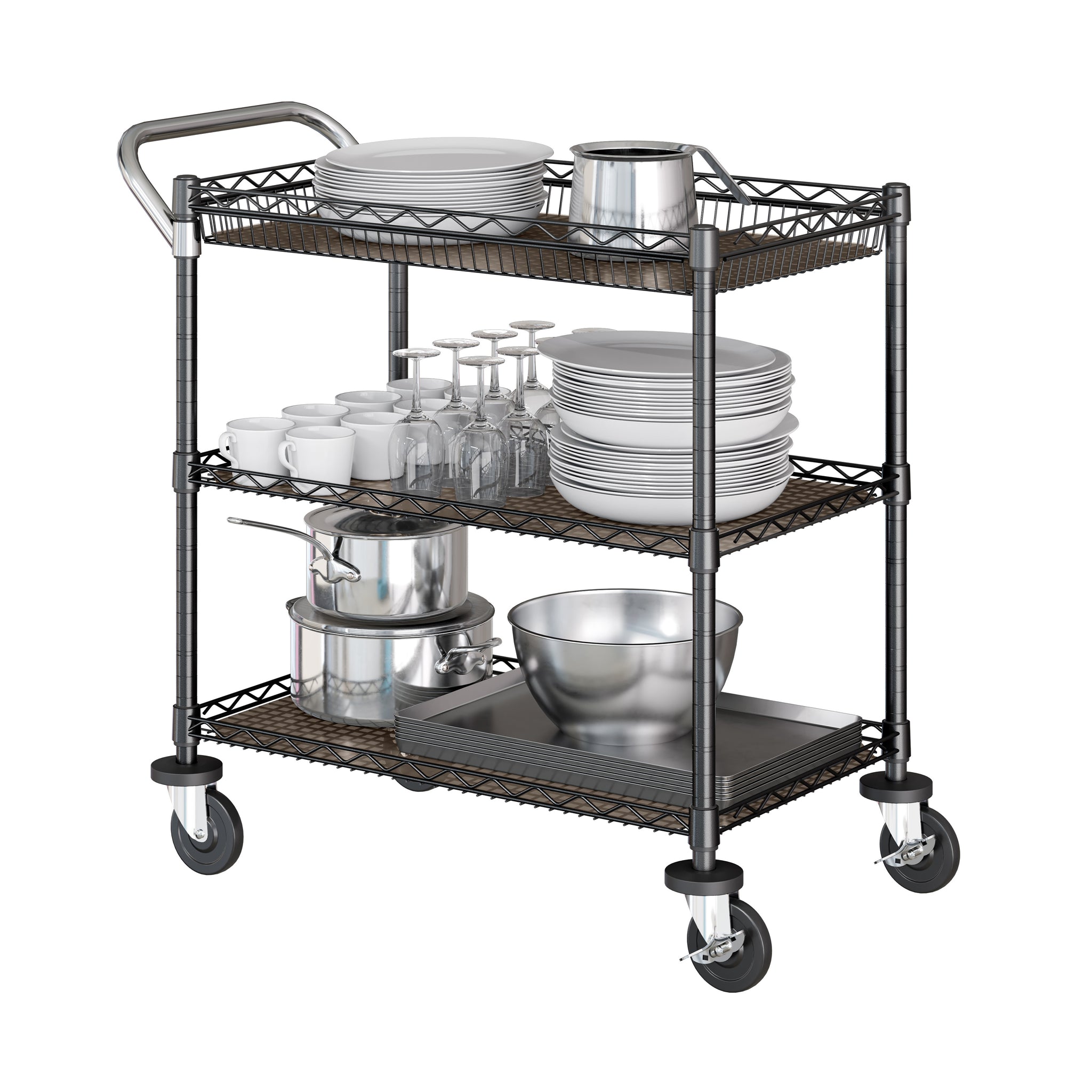 3-Tier NSF-Certified Utility Cart with Shelf Liners