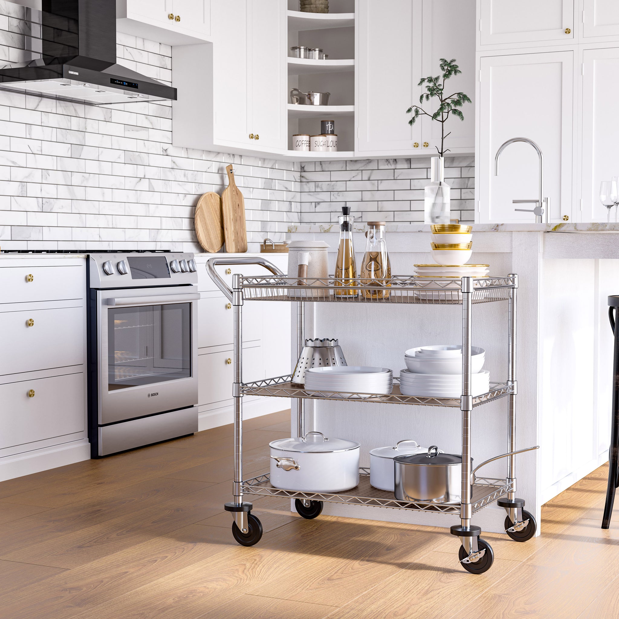 3-Tier NSF-Certified Utility Cart with Shelf Liners