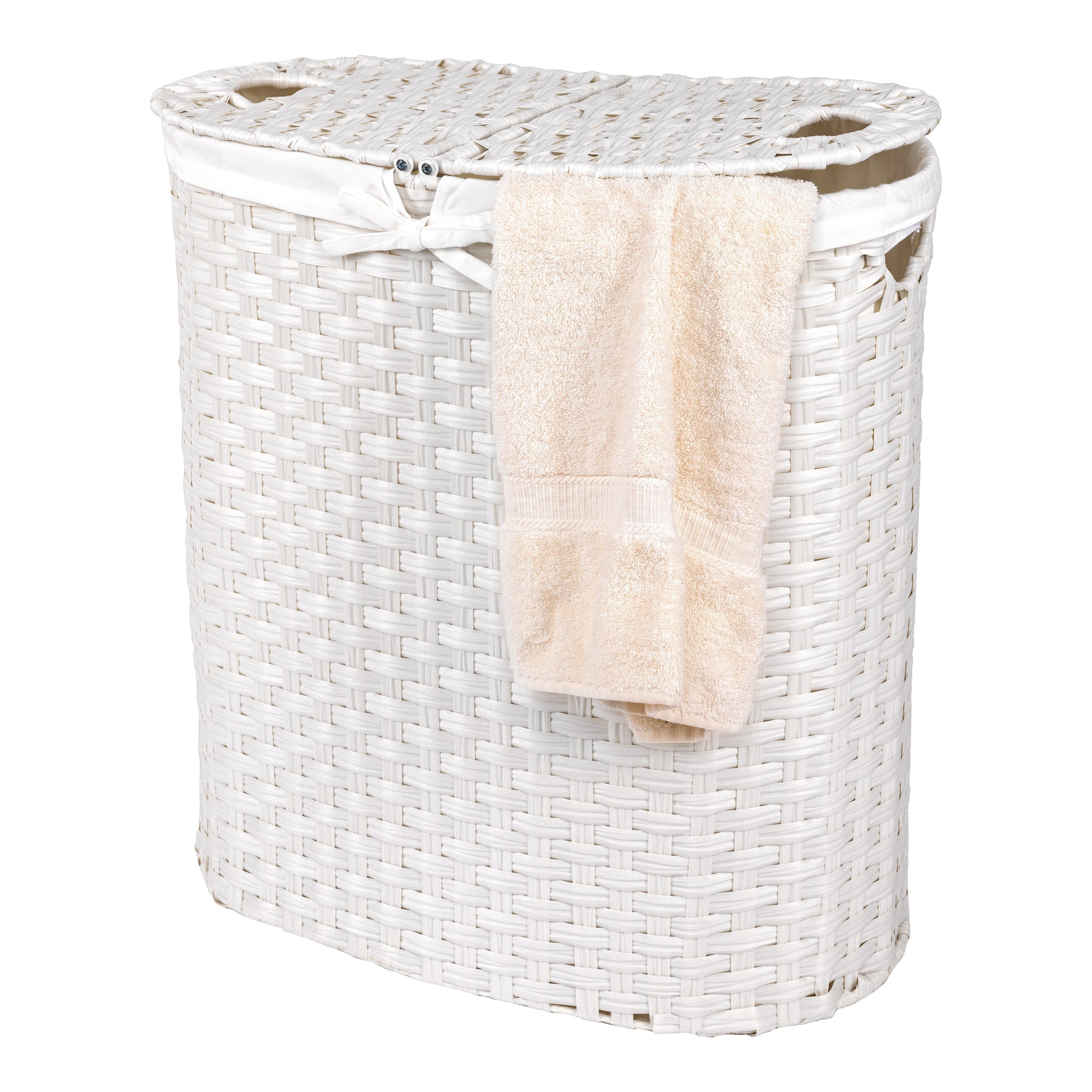 Handwoven Lidded Oval Double Laundry Hamper