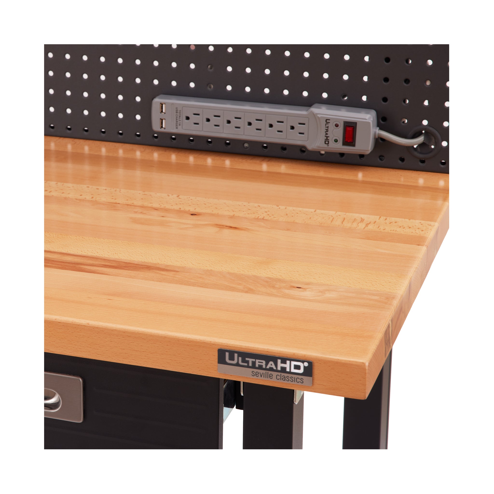 UltraHD® Lighted Workcenter w/ Wood Top and Pegboard – Seville Classics