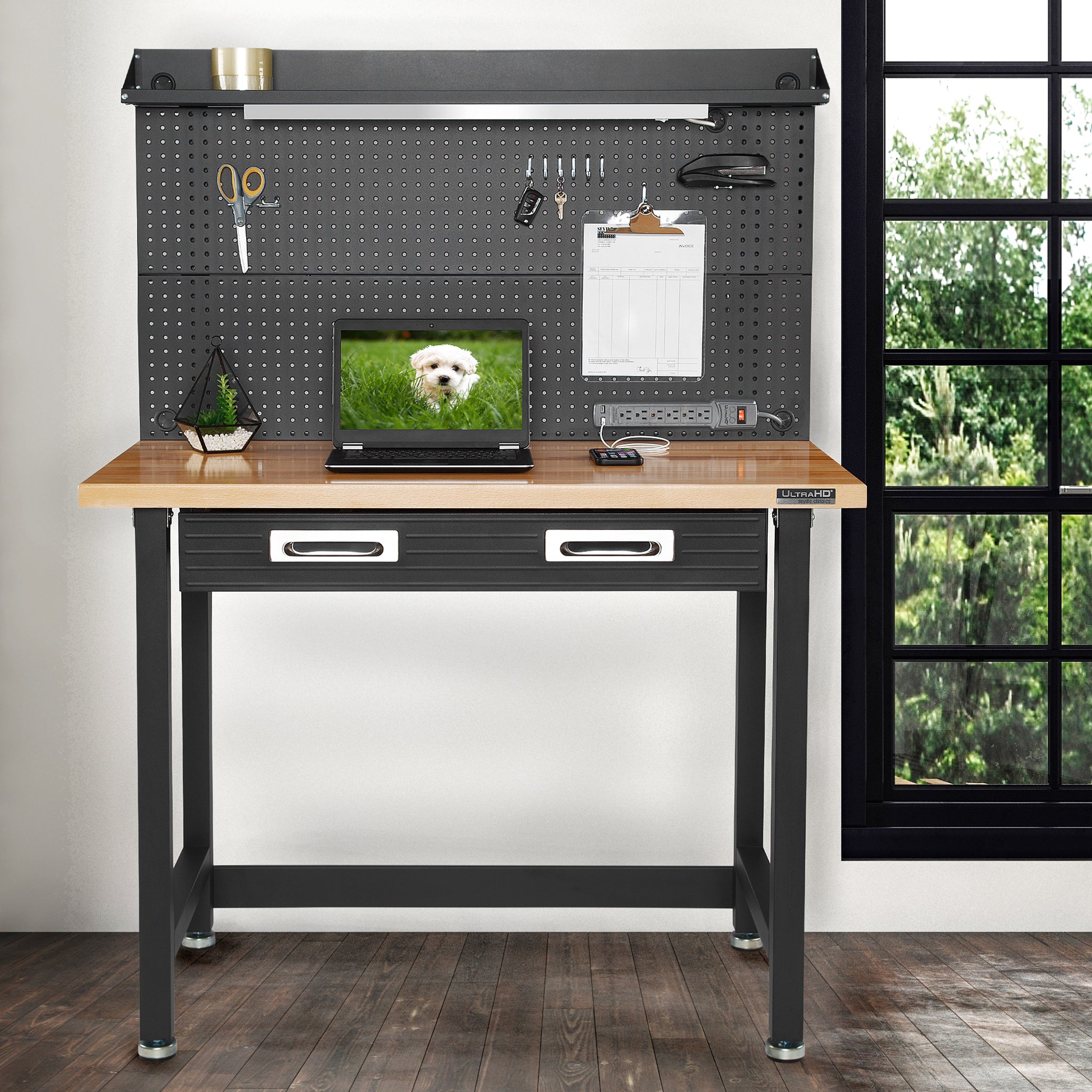 UltraHD® Lighted Workcenter w/ Wood Top and Pegboard